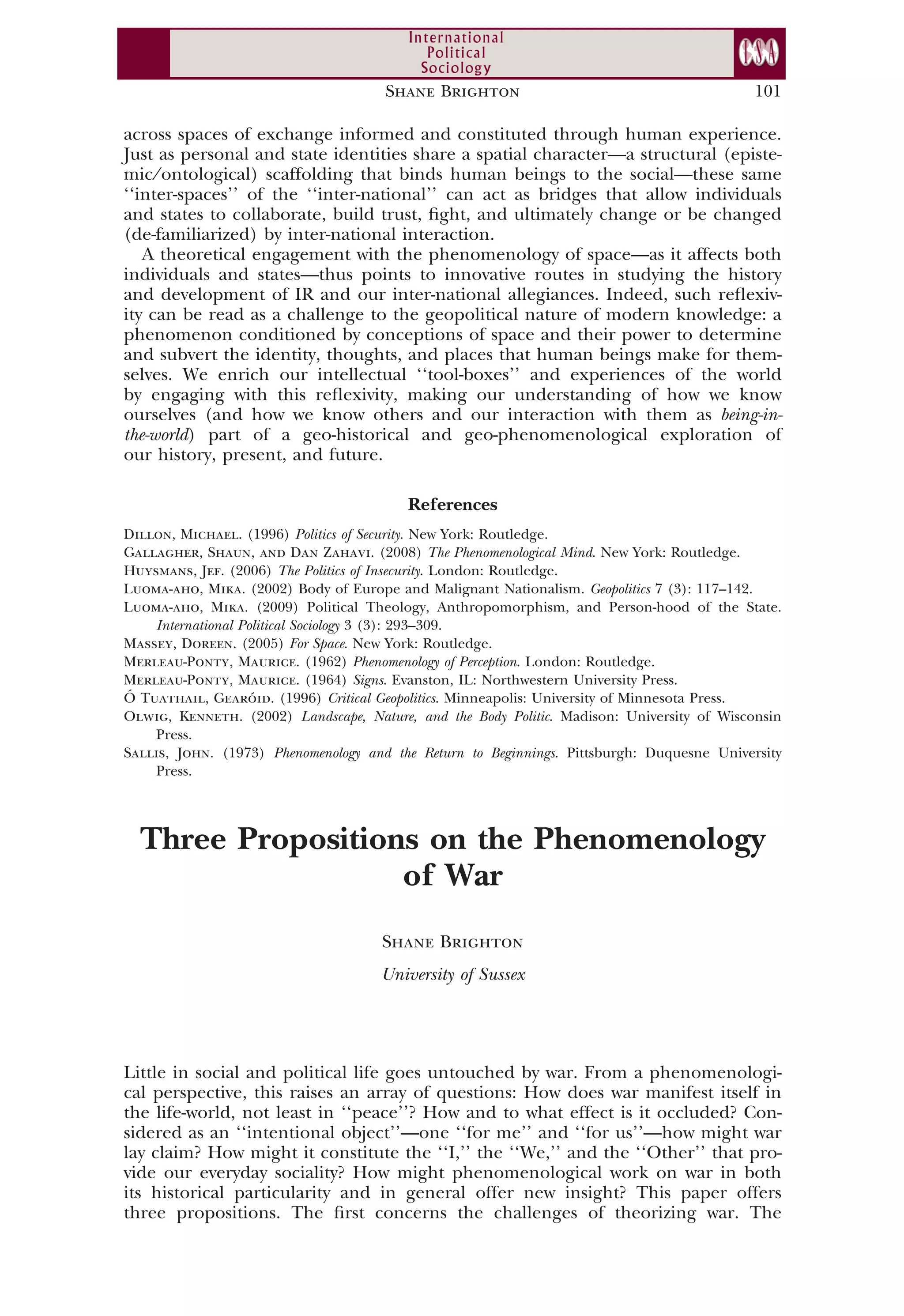 Three propositions on the phenomenology of war | PDF