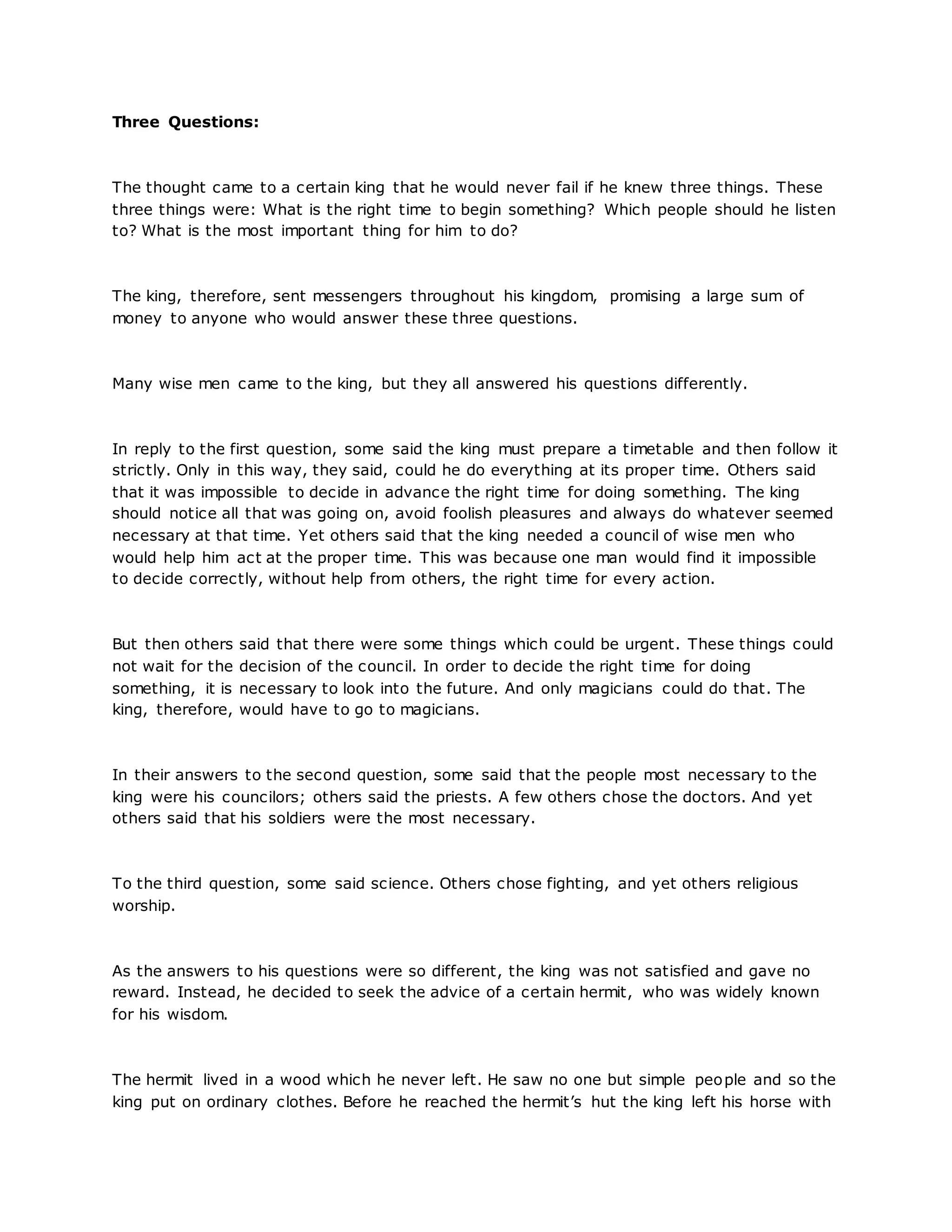 Three questions | DOCX