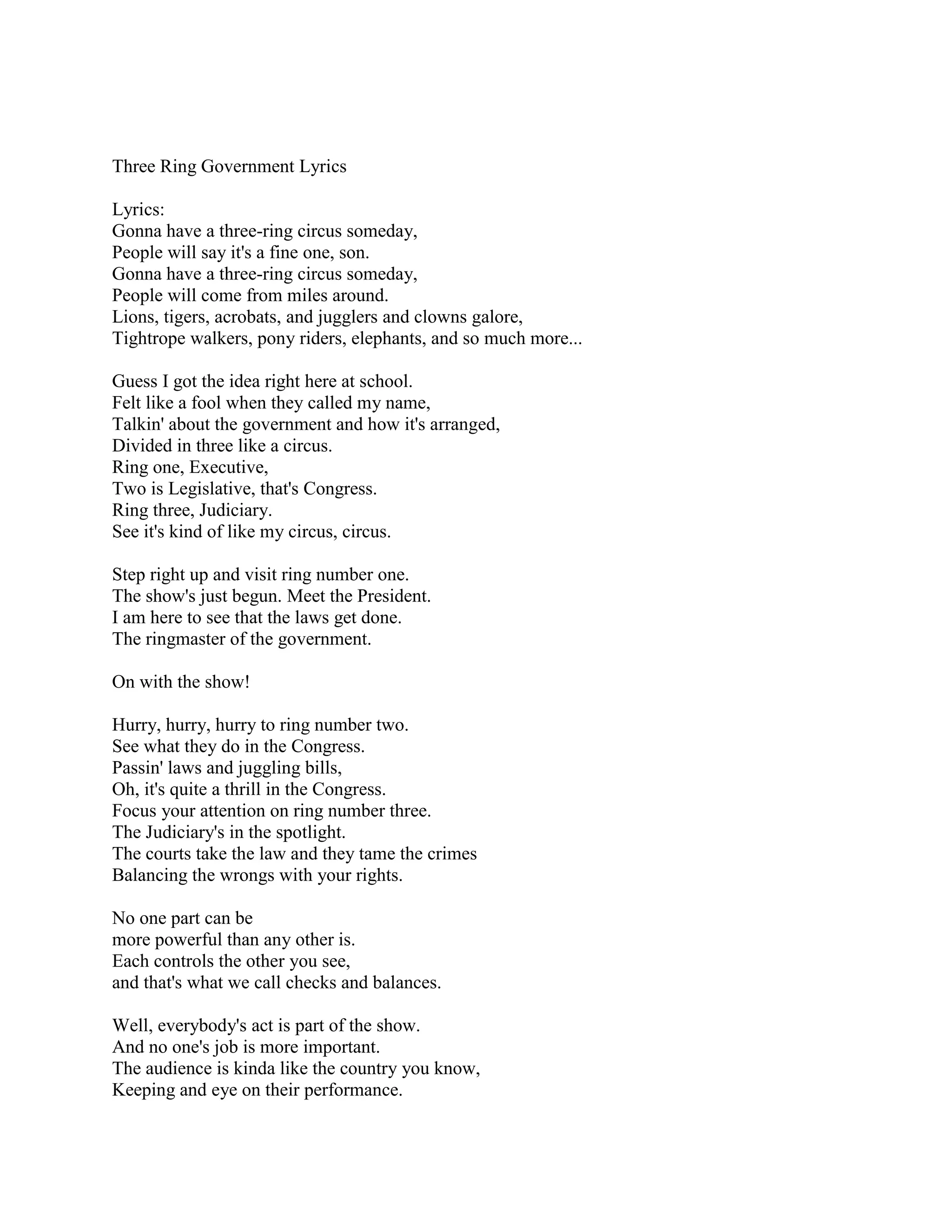 Three ring government lyrics | PDF