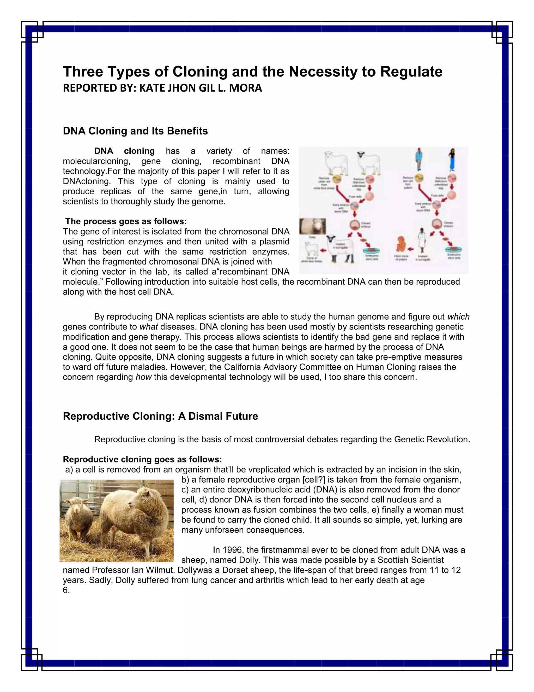 Three types of cloning and the necessity to regulate | PDF