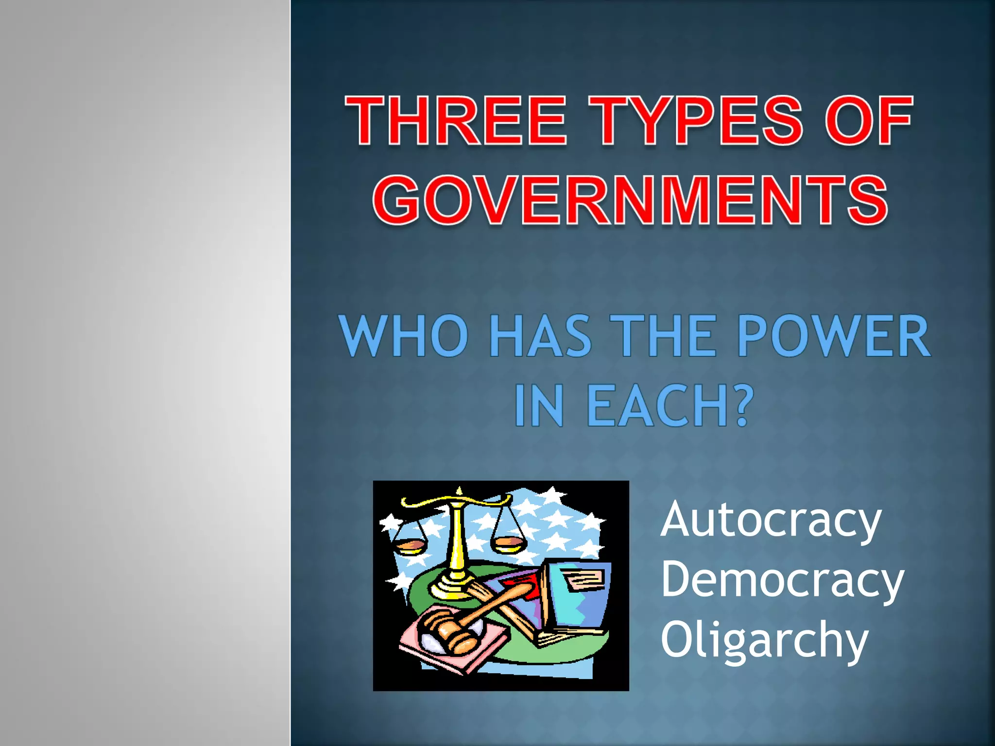 Three types of government and who has the power 2011 12 | PPT