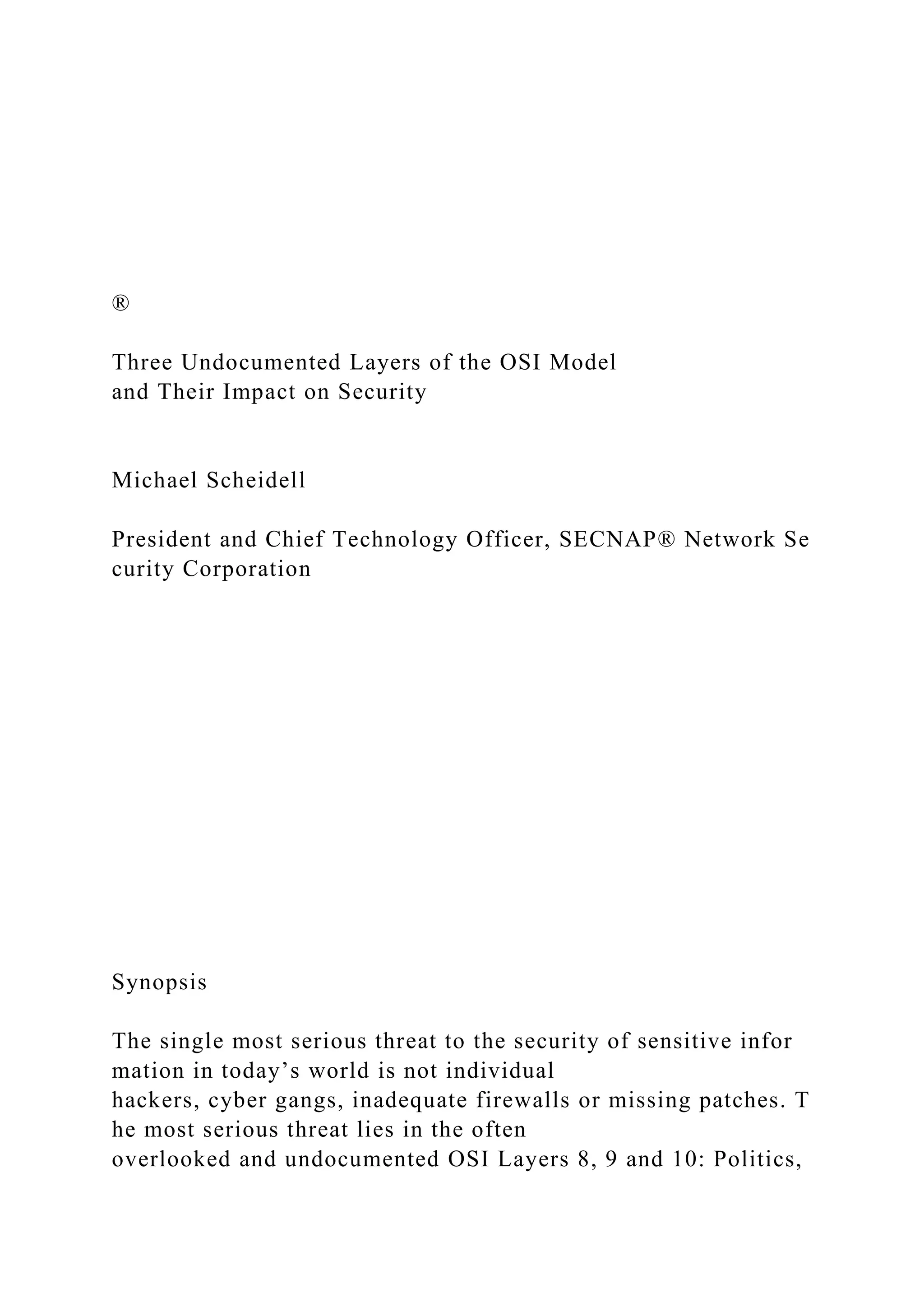 ®Three Undocumented Layers of the OSI Model and The.docx