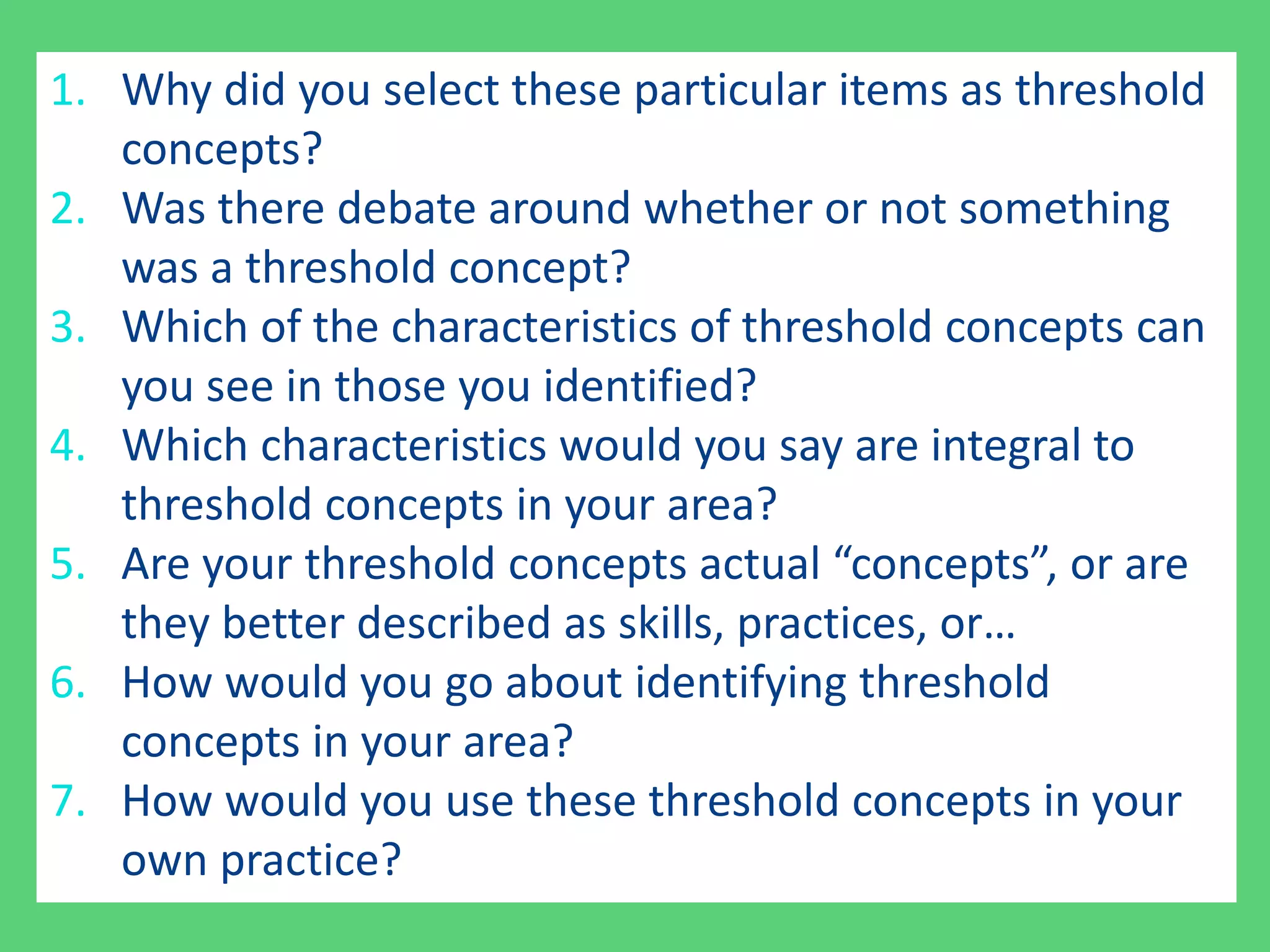 Threshold concepts in higher ed (STLHE2015) | PPTX