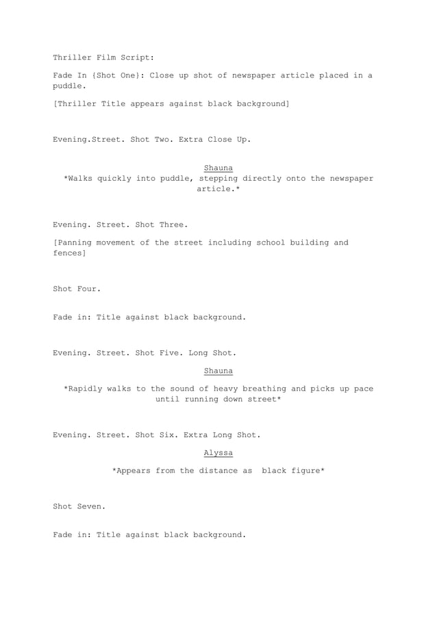 Thriller Film Script | DOCX