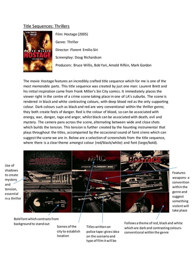 Thriller movie title sequences | DOCX | Movies | Entertainment