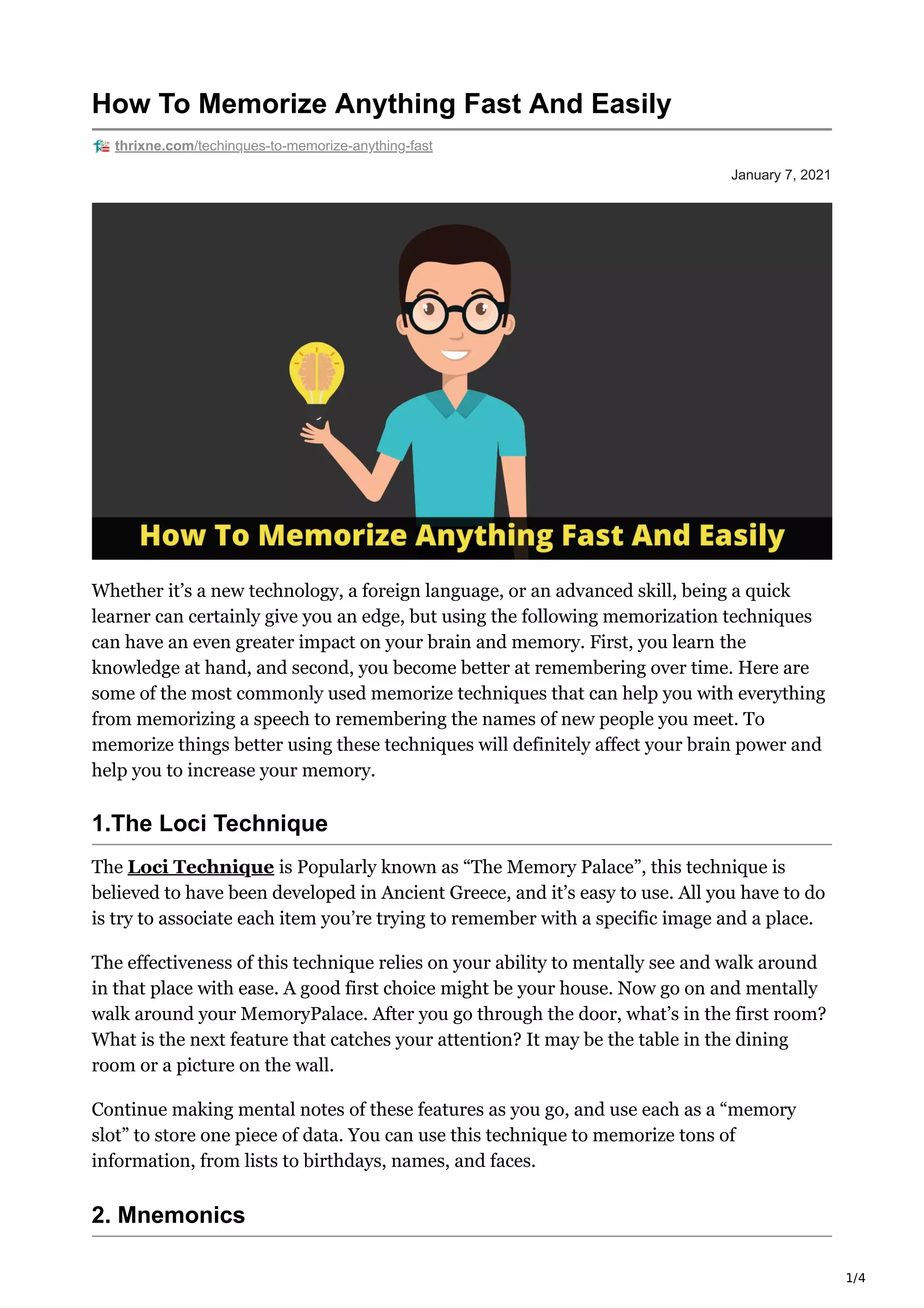 How to memorize anything fast and easily | PDF