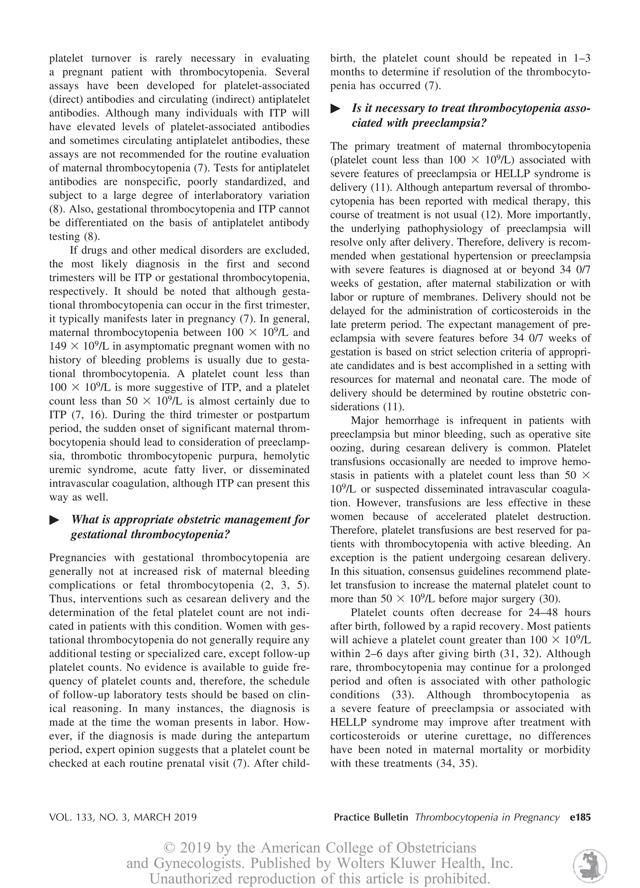 Thrombocytopenia in Pregnancy. The American College of Obstetricians ...