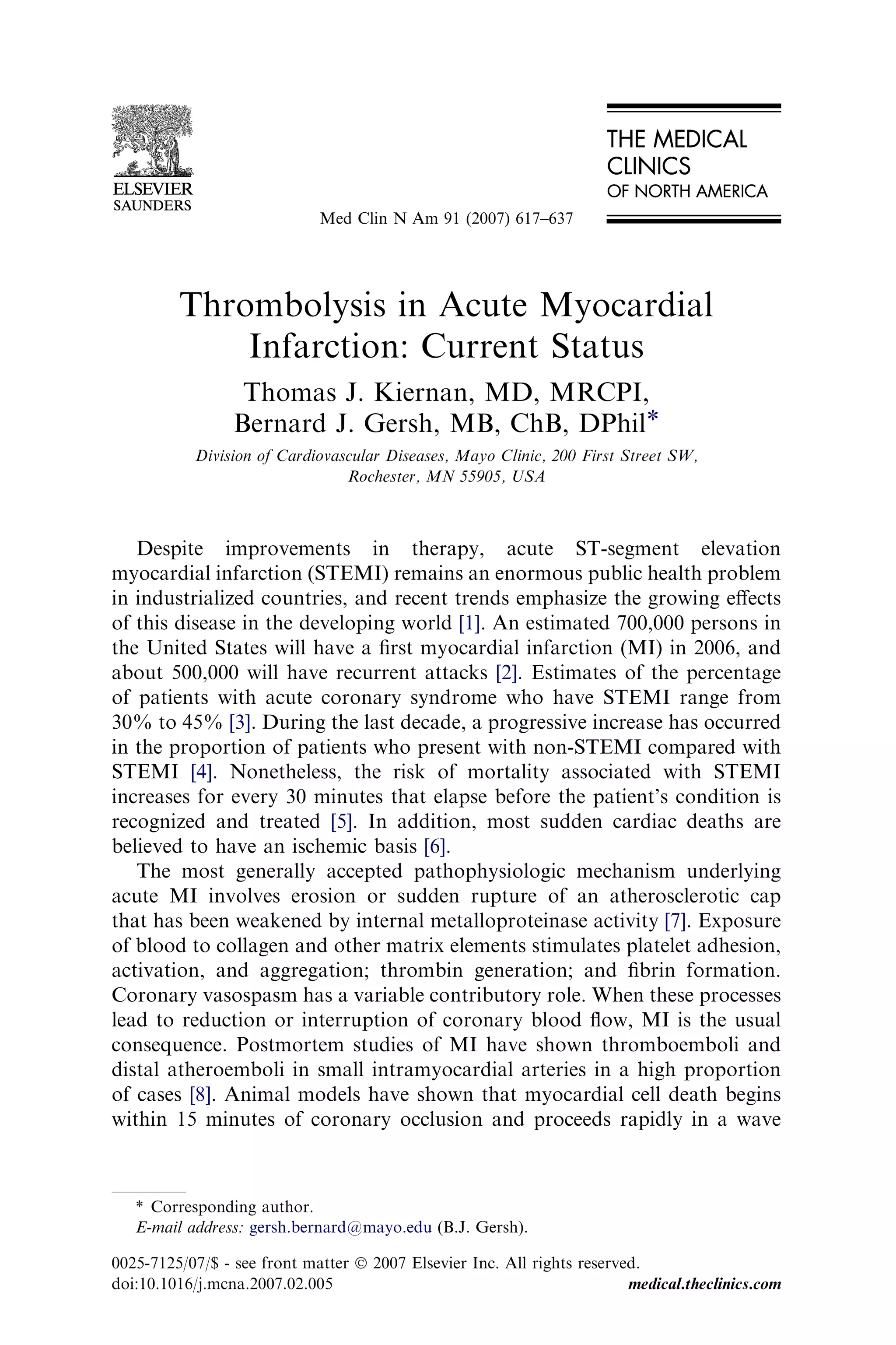 Thrombolysis In Acute MI Current Status Kiernan Med Clin N Am 2007 91 ...