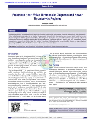 Thrombolysis of thrombosed prosthetic heart valve | PDF