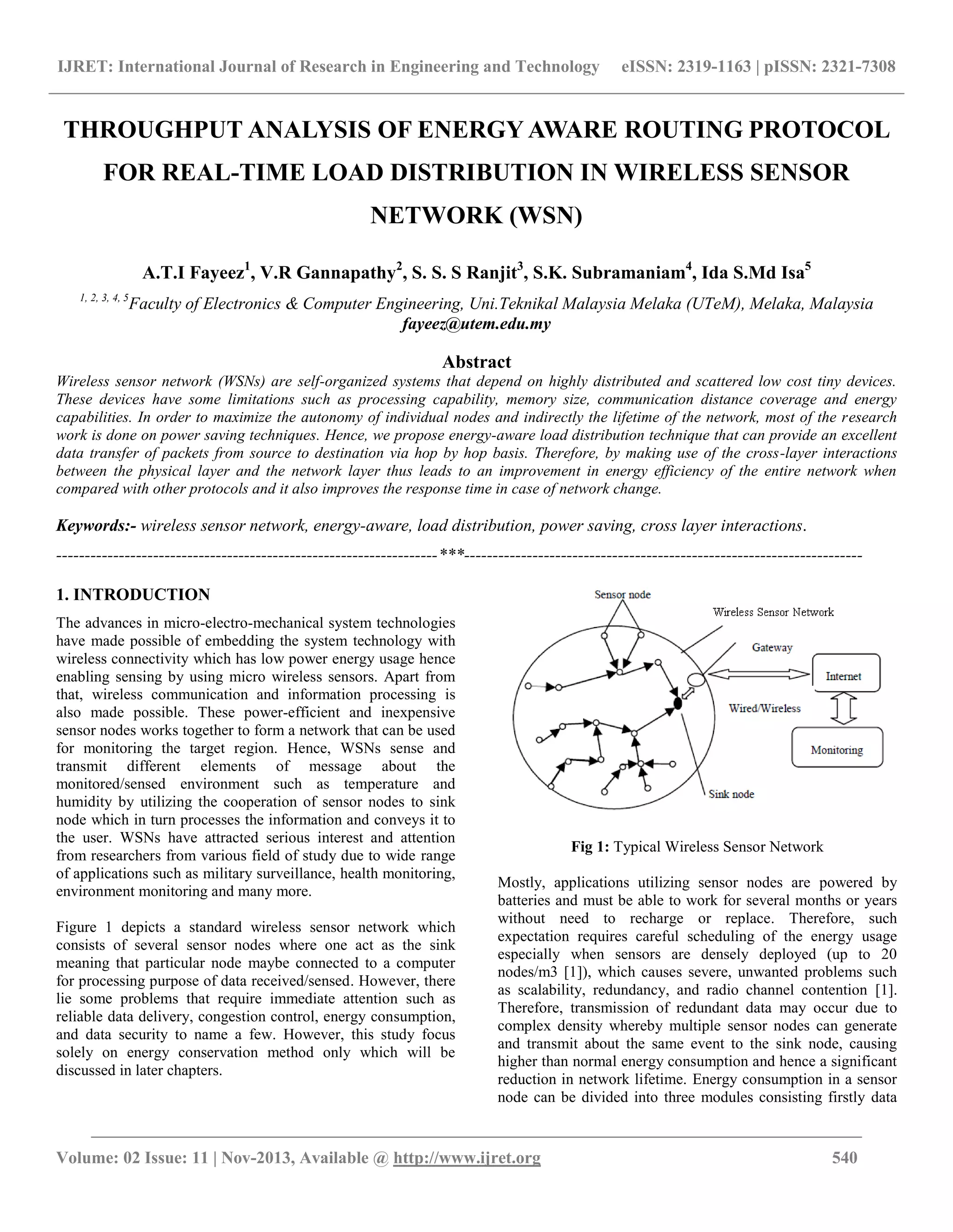 Throughput Analysis Of Energy Aware Routing Protocol For Real Time Load Distribution In Wireless