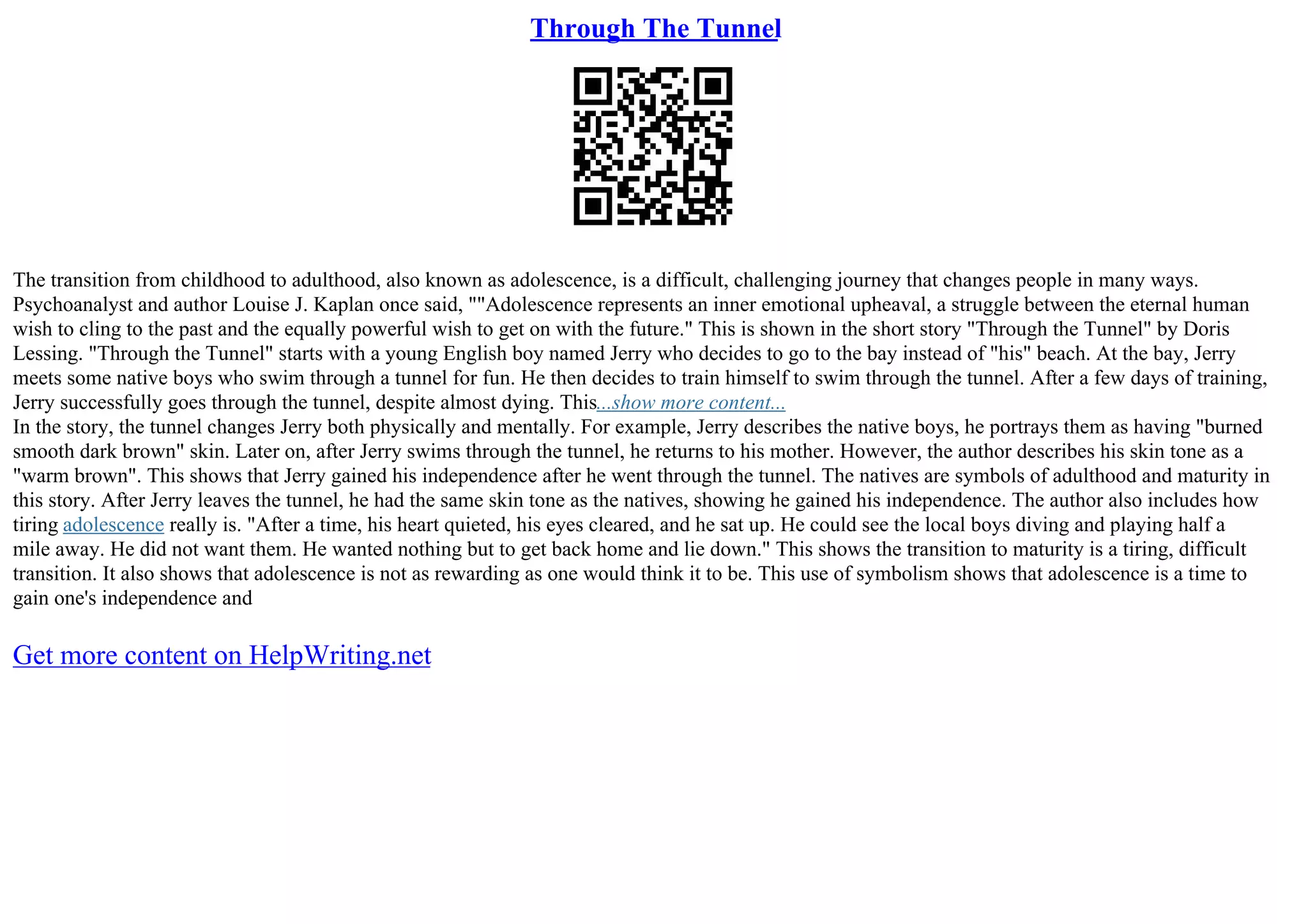 Through The Tunnel | PDF