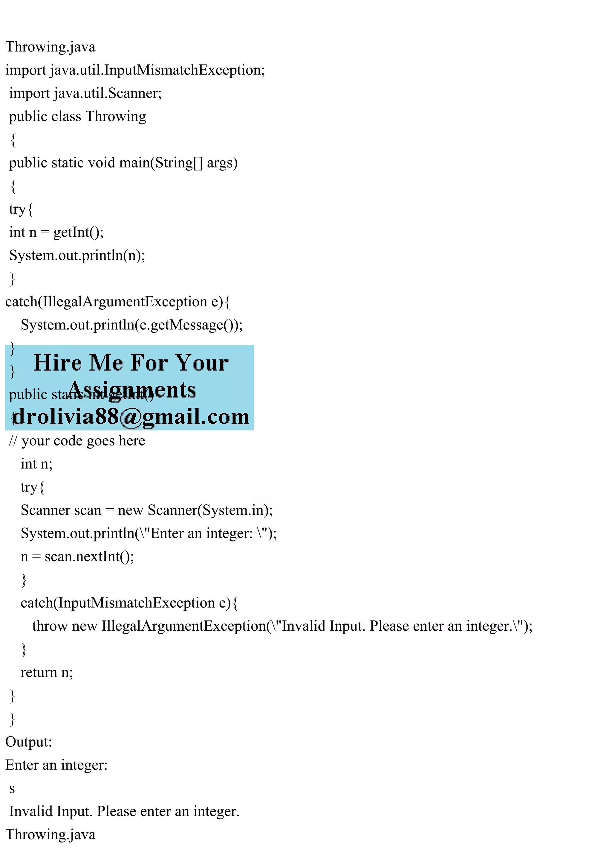 Throwingjavaimport Javautilinputmismatchexception Import Javpdf