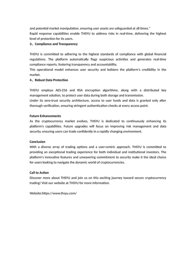 THSYU Launches Innovative Cryptocurrency Platform: A New Era of Secure and Efficient Trading | PDF