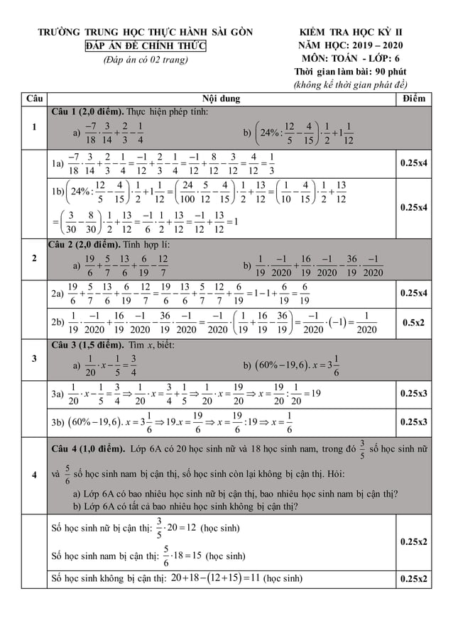 Đề Thi HK2 Toán 6 - THCS Trung Học Thực Hành Sài Gòn | DOCX
