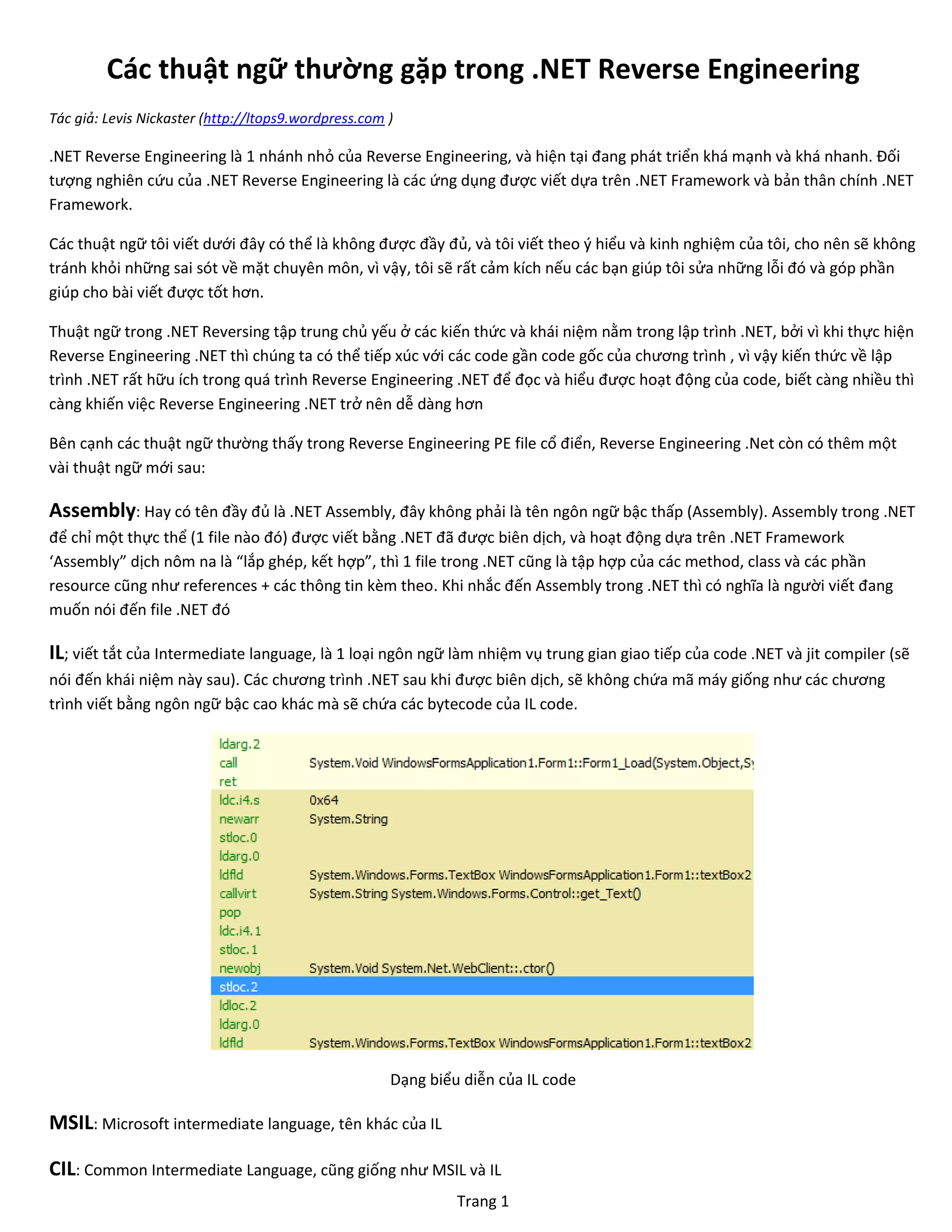Những thuật ngữ thường gặp trong Reverse Engineering .NET