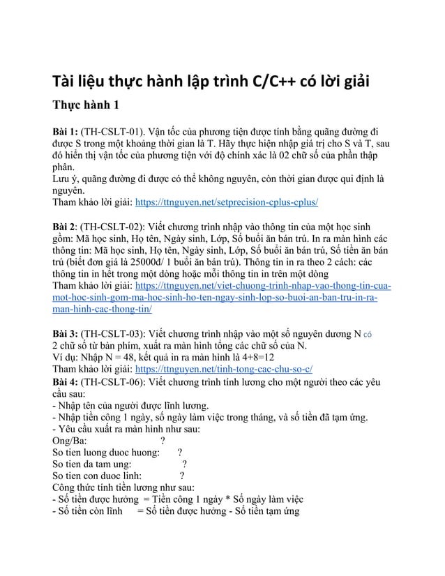Thực hành cơ sở lập trình C++ Fithou | PDF