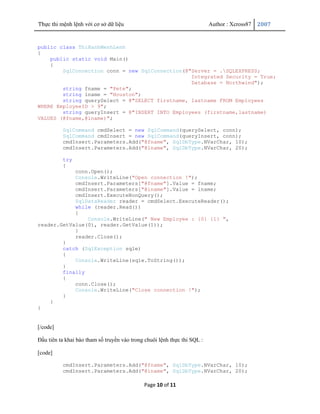 Thuc thi menh lenh voi co so du lieu | DOCX