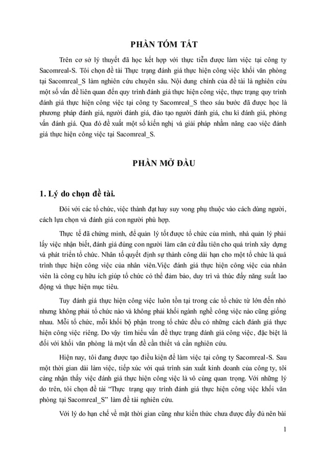 Thực trạng quy trình đánh giá thực hiện công việc khối văn phòng tại ...