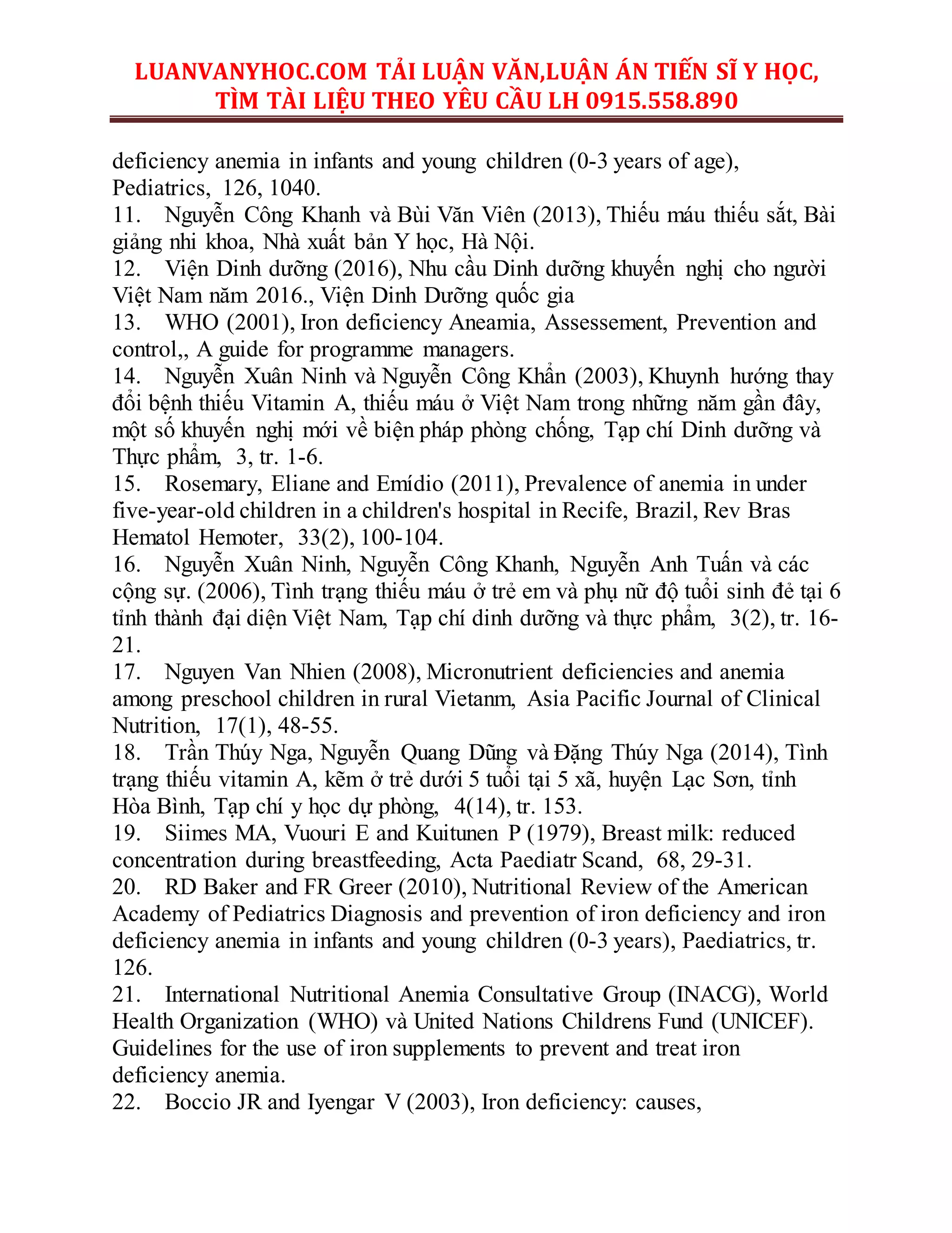 Thuc trang thieu mau thieu sat o tre em duoi 5 tuoi tai phong kham dinh ...