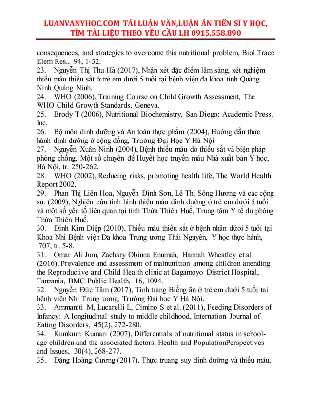 Thuc trang thieu mau thieu sat o tre em duoi 5 tuoi tai phong kham dinh duong | PDF