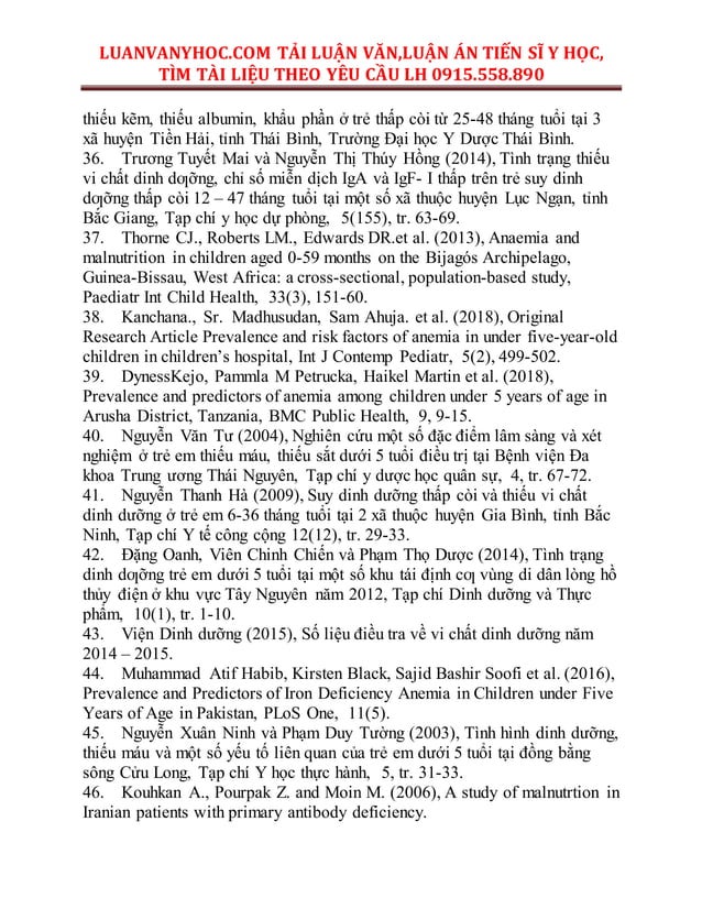 Thuc trang thieu mau thieu sat o tre em duoi 5 tuoi tai phong kham dinh duong | PDF