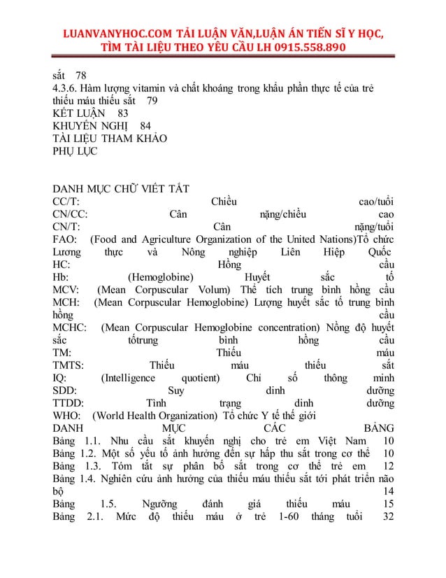 Thuc trang thieu mau thieu sat o tre em duoi 5 tuoi tai phong kham dinh duong | PDF