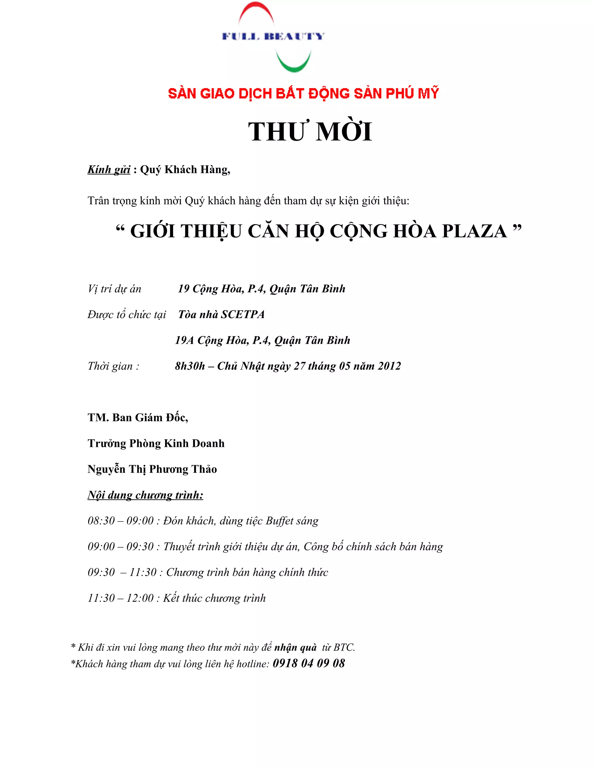 Thu Moi Cong Hoa Plaza | PDF