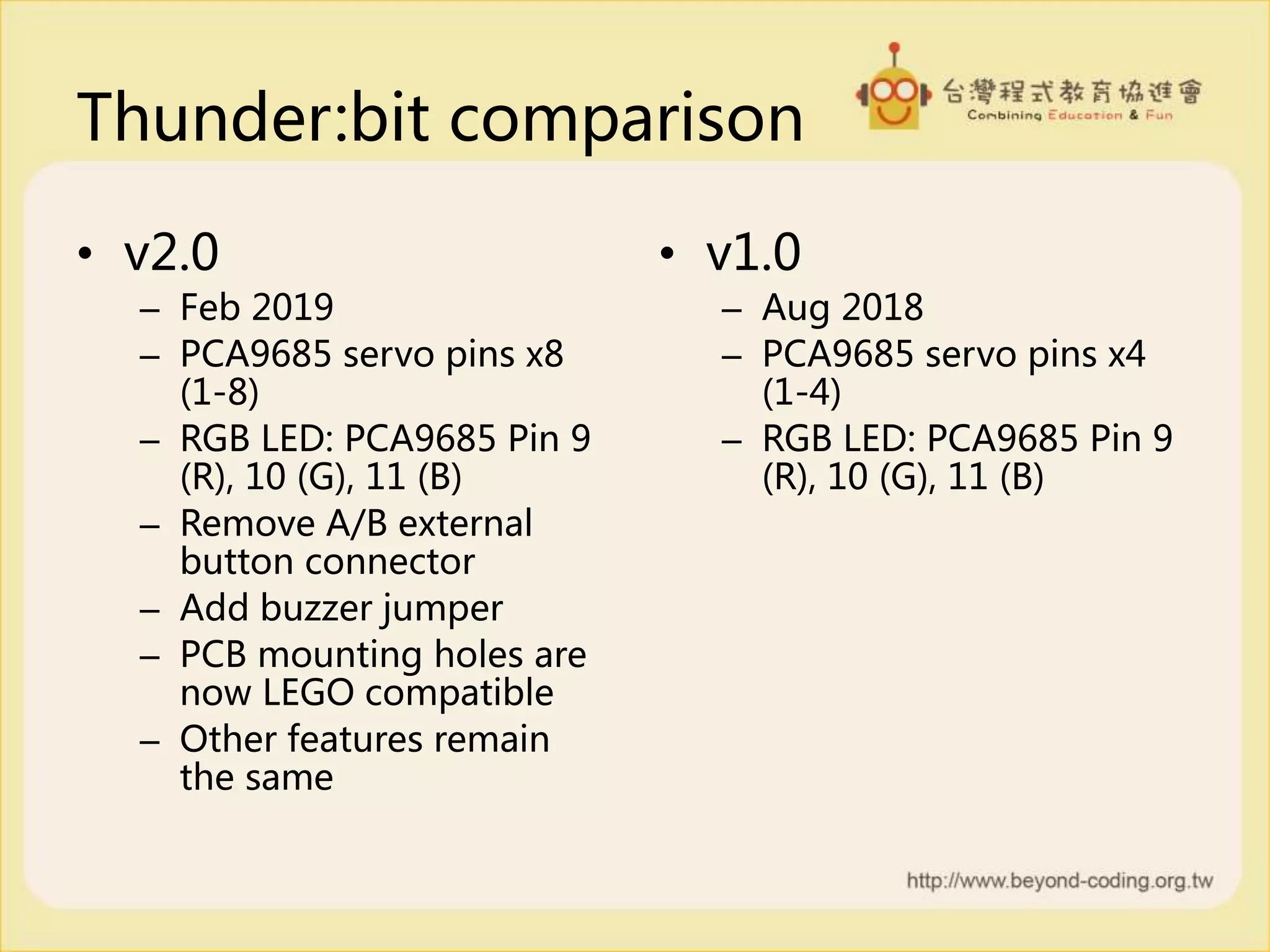 Thunder:bit v2.0 與 v1.0 比較 / comparison of Thunder:bit v2.0 and v1.0 | PPT