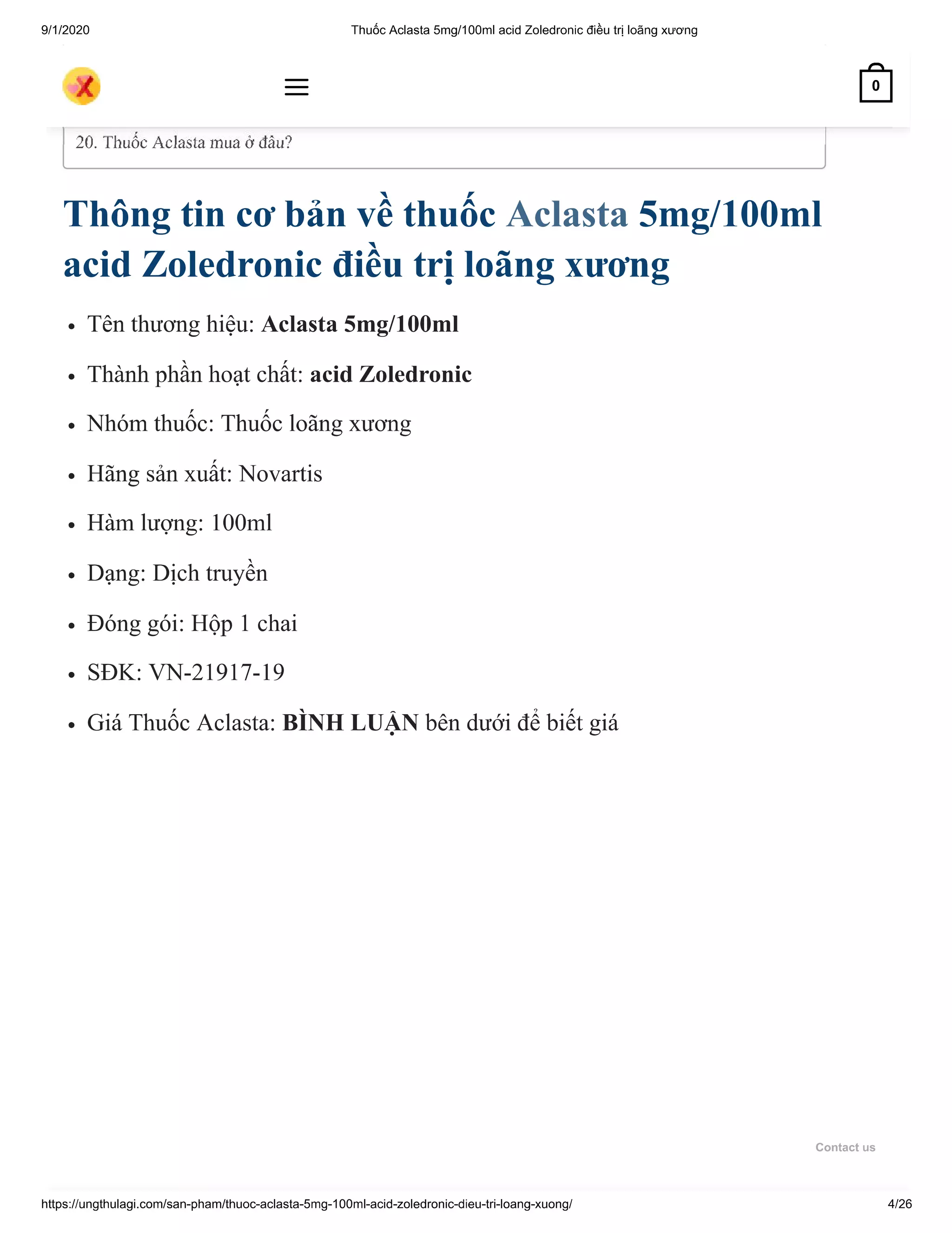 Thuoc aclasta 5mg 100ml acid zoledronic dieu tri loang xuong | PDF