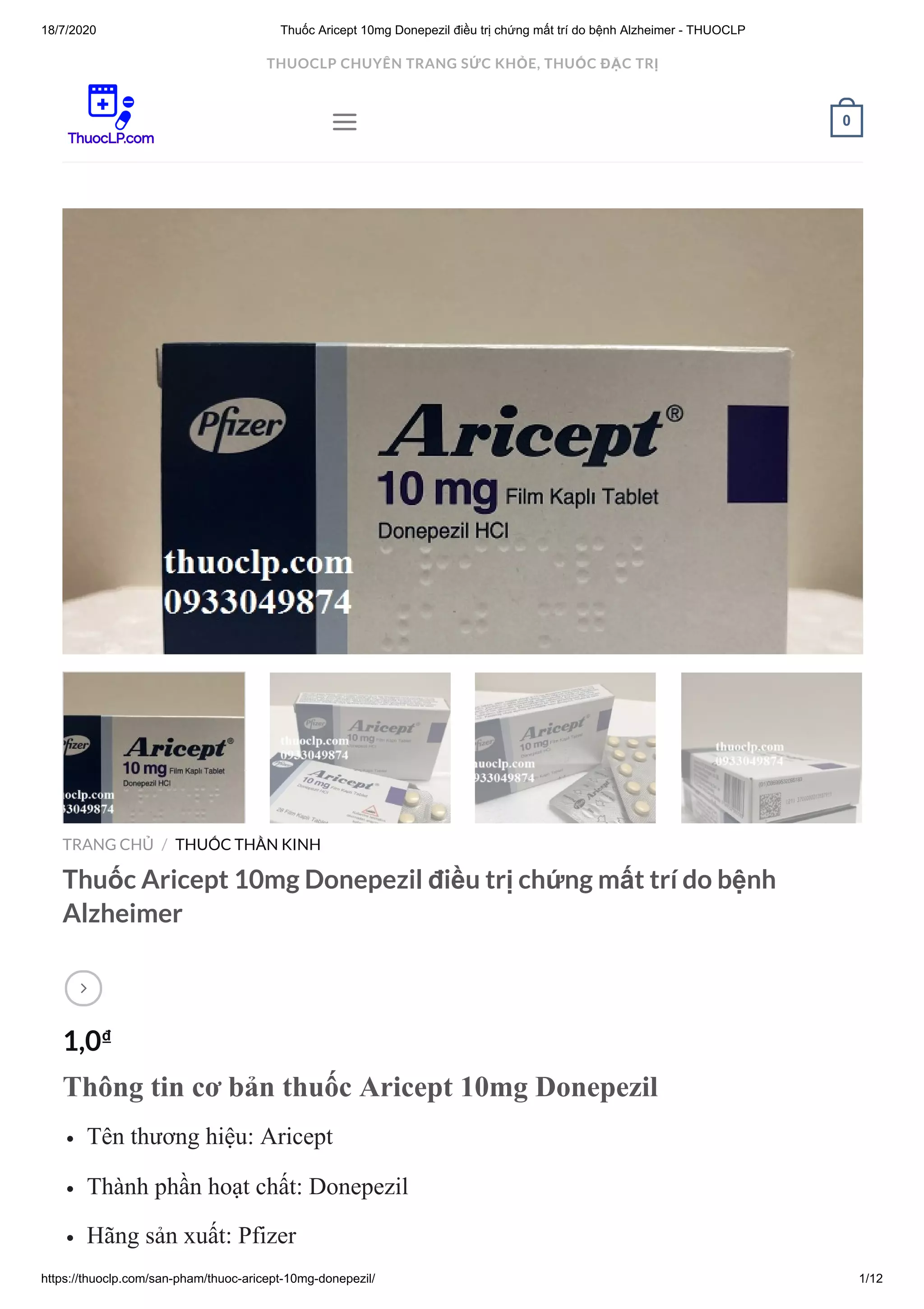 Thuoc aricept 10mg donepezil dieu tri chung mat tri do benh alzheimer | PDF