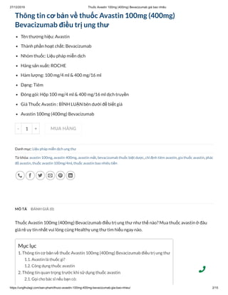 Thuoc avastin 100mg (400mg) bevacizumab gia bao nhieu | PDF