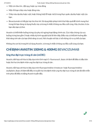 Thuoc avastin 100mg (400mg) bevacizumab gia bao nhieu | PDF