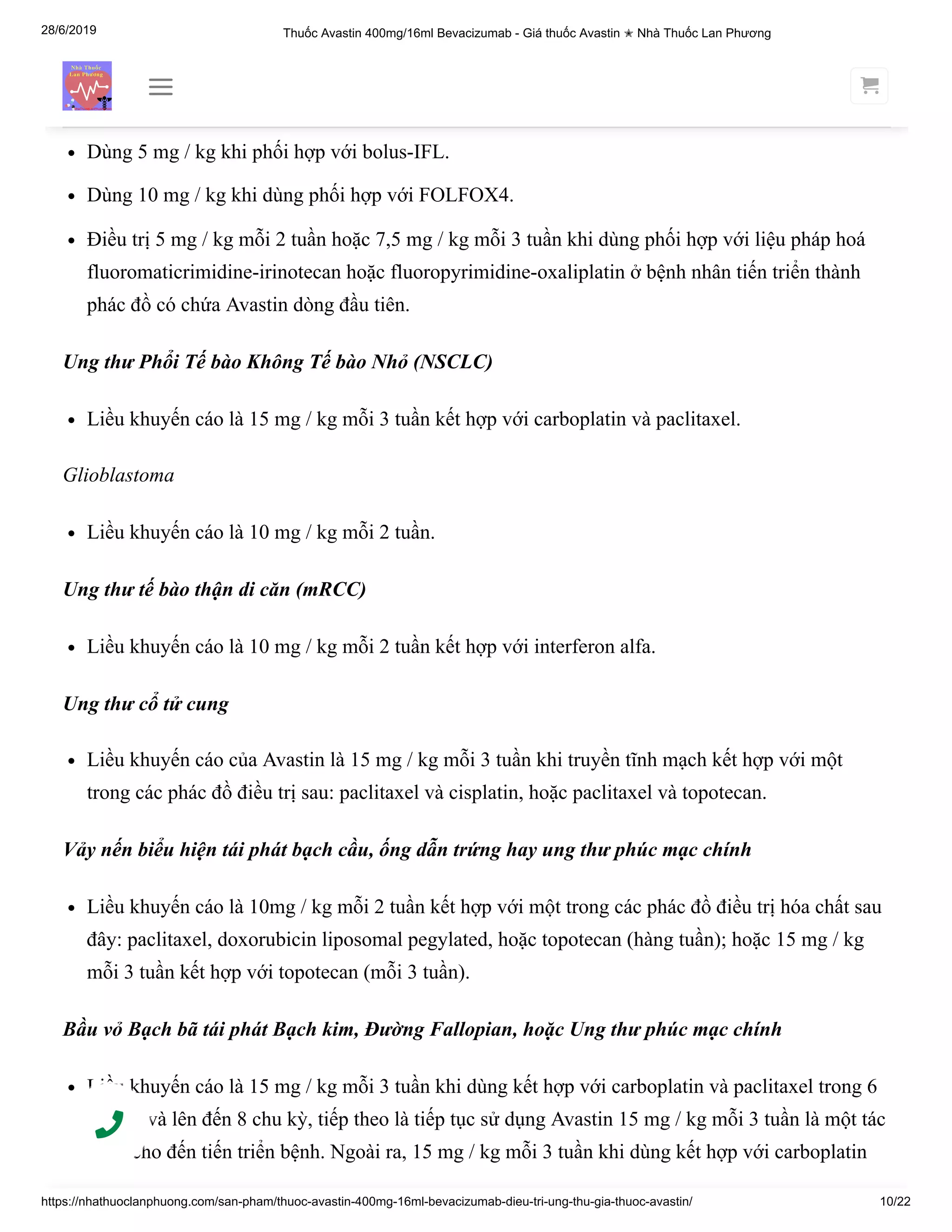 Thuoc avastin bevacizumab - Nha Thuoc Vo Lan Phuong | PDF