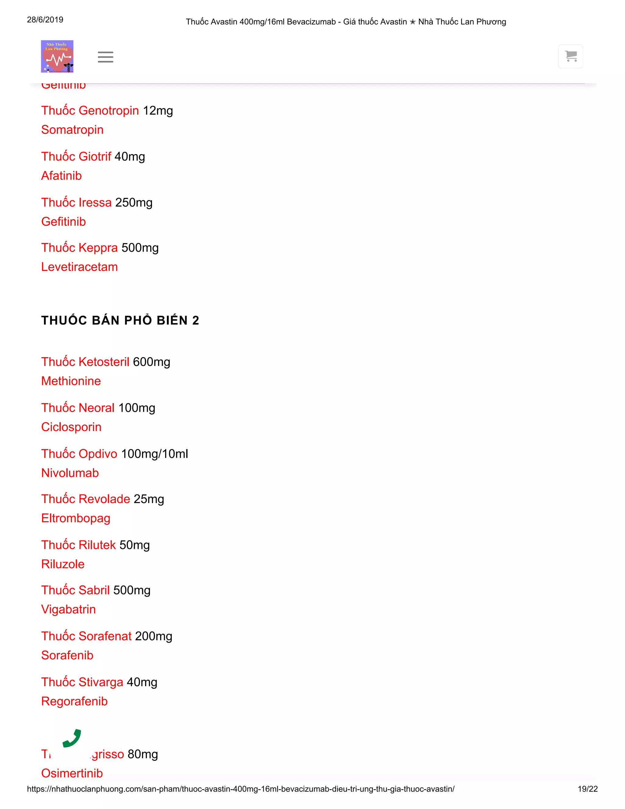 Thuoc avastin bevacizumab - Nha Thuoc Vo Lan Phuong | PDF