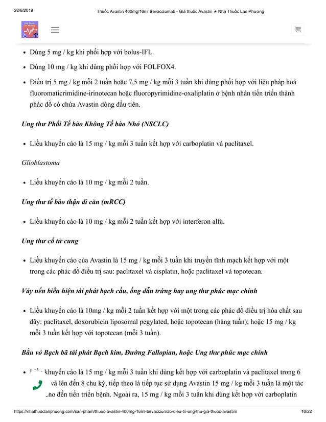 Thuoc avastin bevacizumab - Nha Thuoc Vo Lan Phuong | PDF