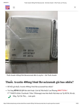Thuoc avastin bevacizumab - Nha Thuoc Vo Lan Phuong | PDF