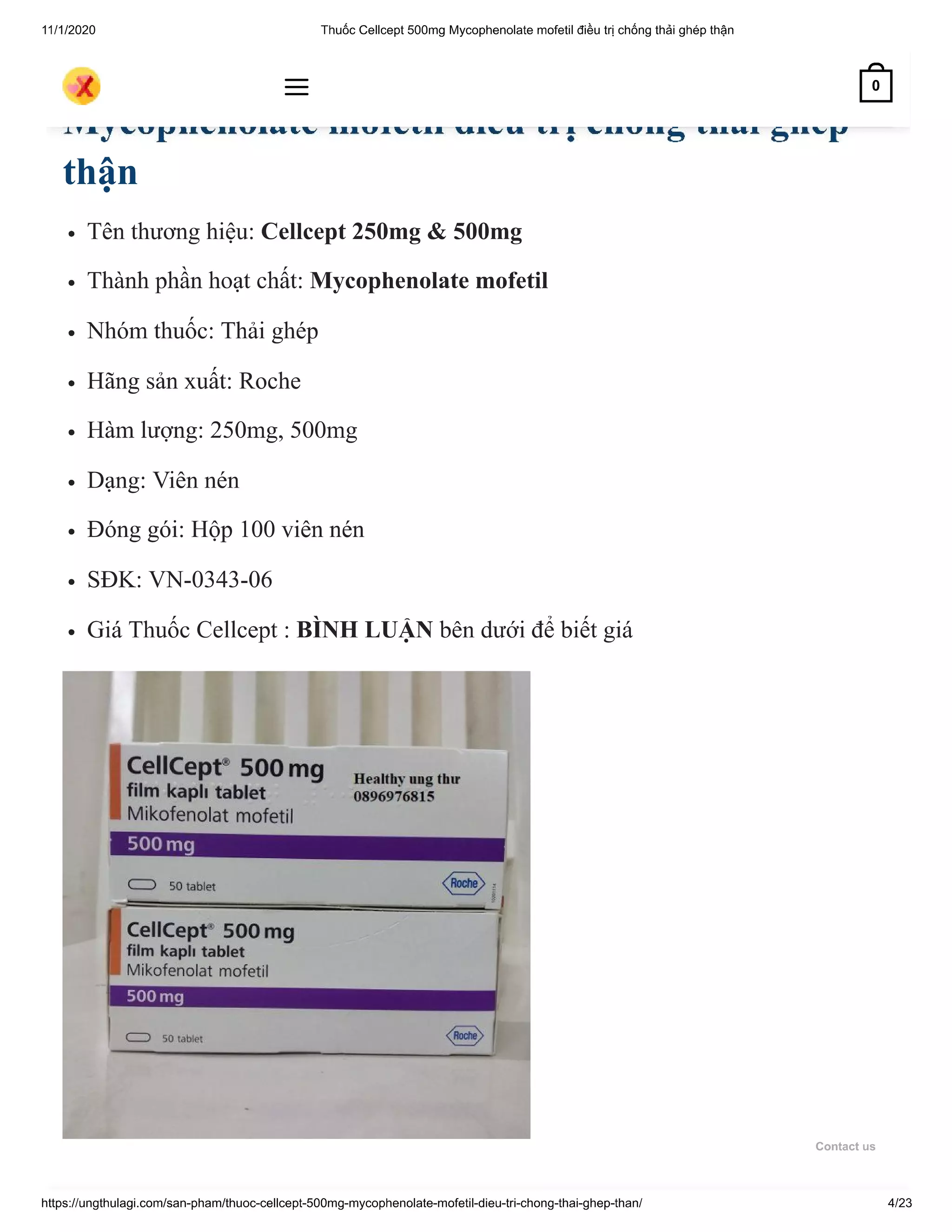 Thuoc cellcept 500mg mycophenolate mofetil dieu tri chong thai ghep ...