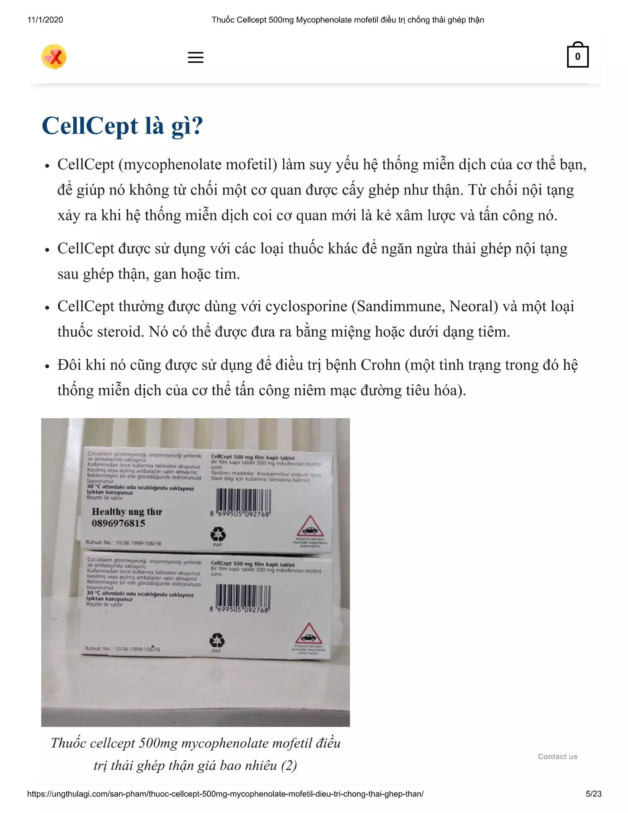 Thuoc cellcept 500mg mycophenolate mofetil dieu tri chong thai ghep ...