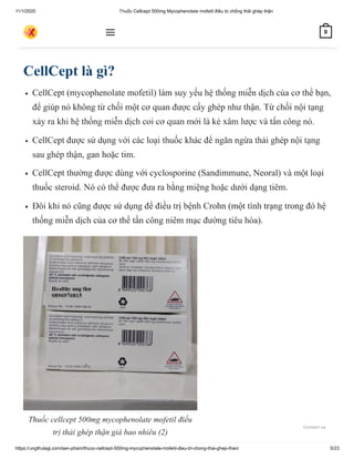 Thuoc cellcept 500mg mycophenolate mofetil dieu tri chong thai ghep than | PDF