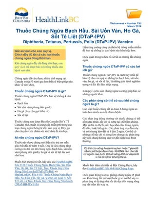 Thuốc Chủng Ngừa Bạch Hầu, Sài Uốn Ván, Ho Gà, Sốt Tê Liệt (DTaP-IPV) | PDF