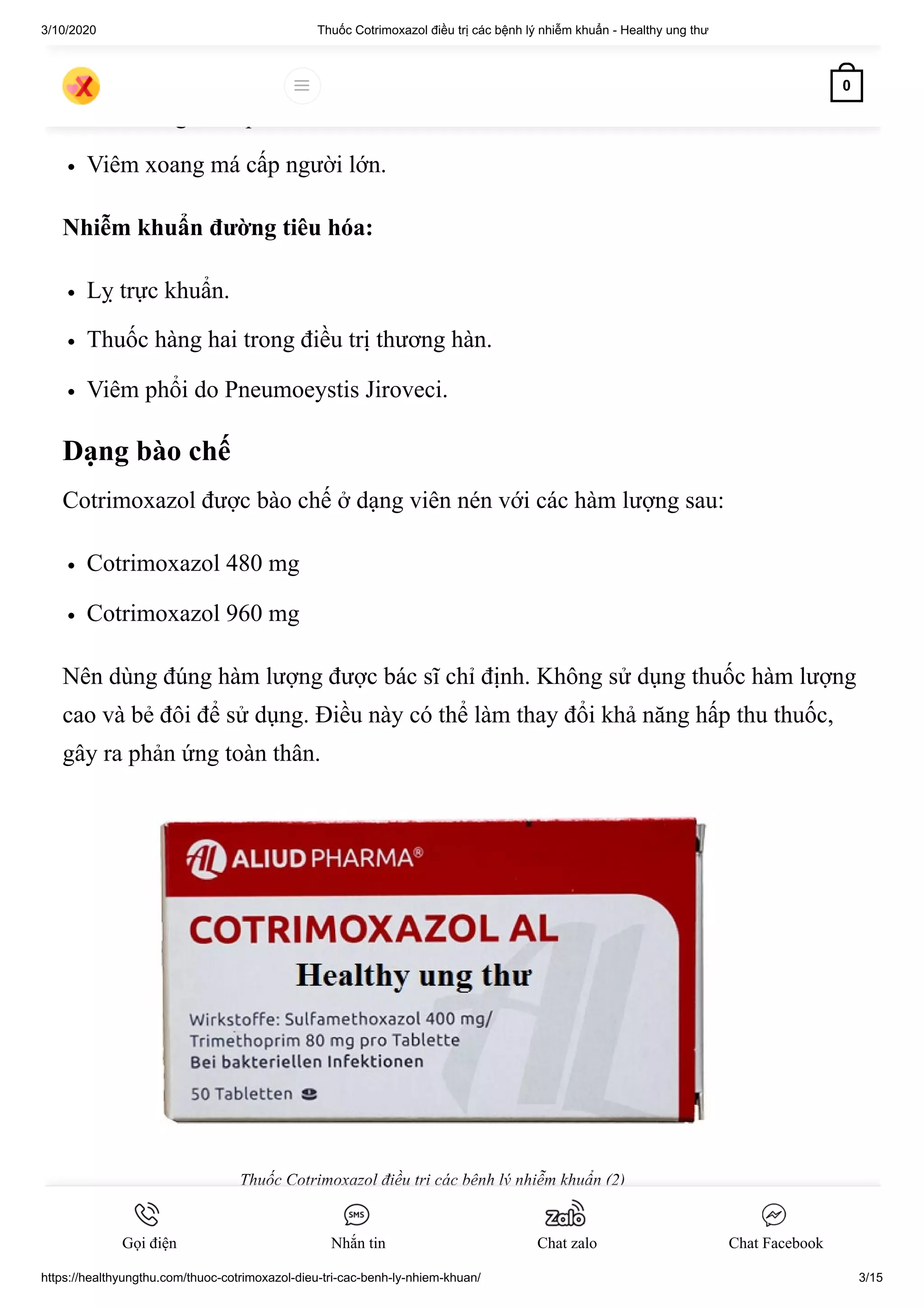 Thuoc cotrimoxazol dieu tri cac benh ly nhiem khuan | PDF