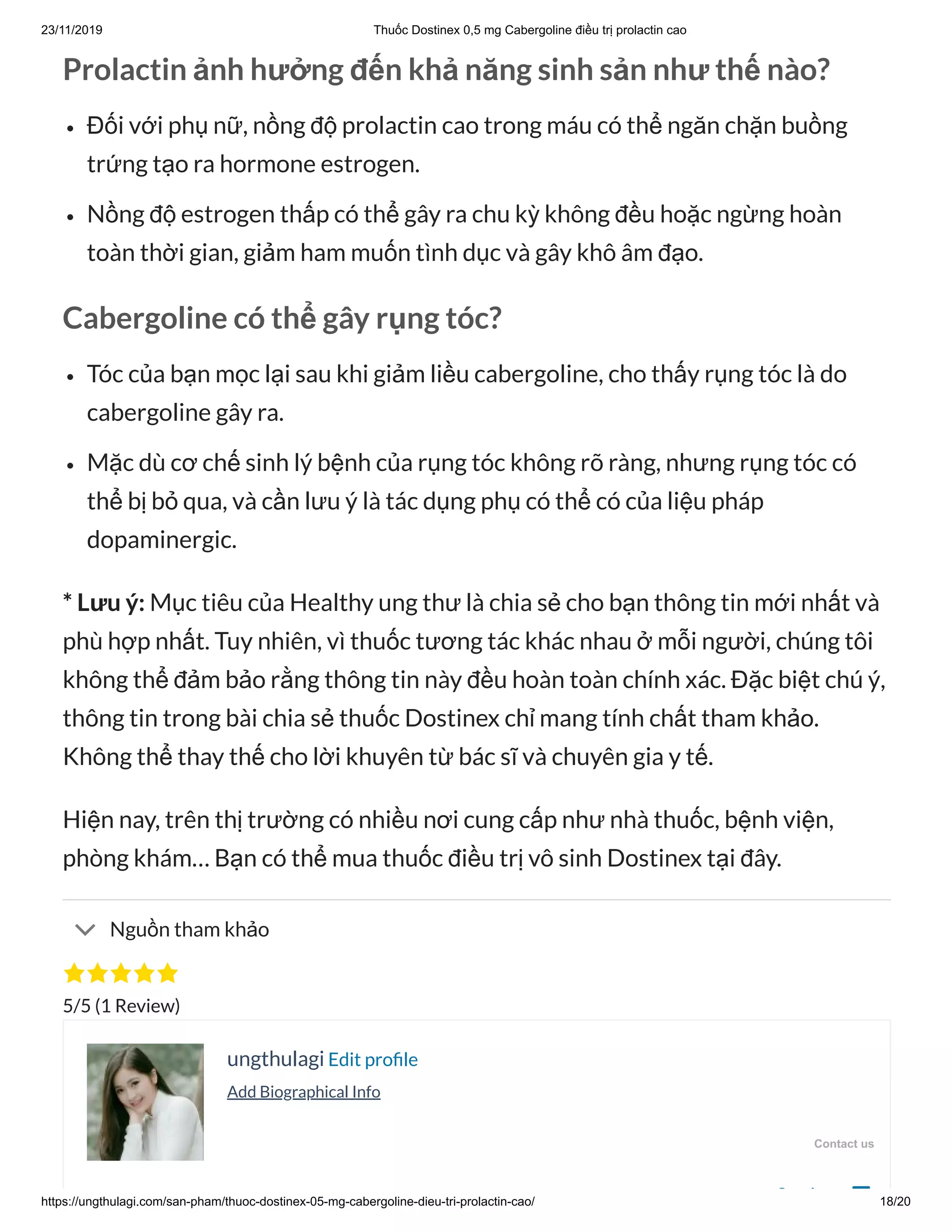 Thuoc dostinex 0.5mg cabergoline dieu tri vo sinh gia bao nhieu | PDF