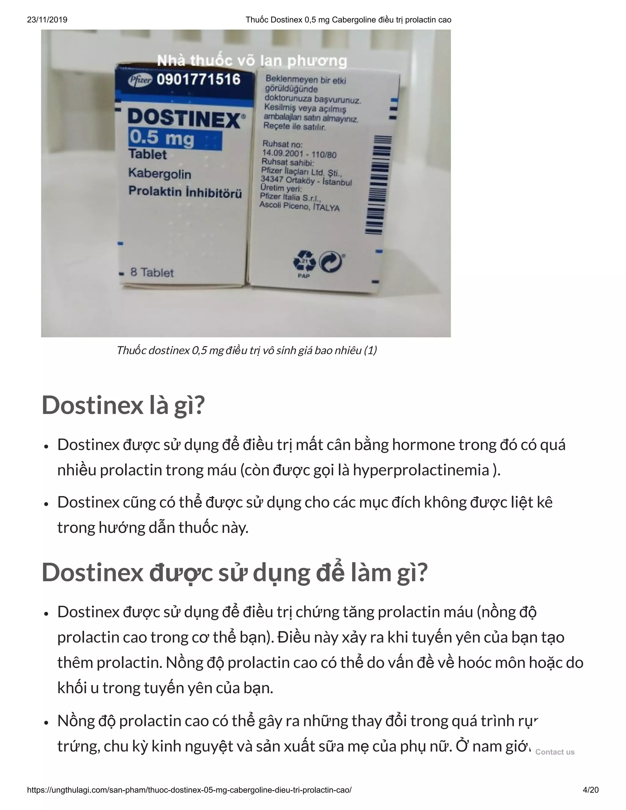 Thuoc dostinex 0.5mg cabergoline dieu tri vo sinh gia bao nhieu | PDF