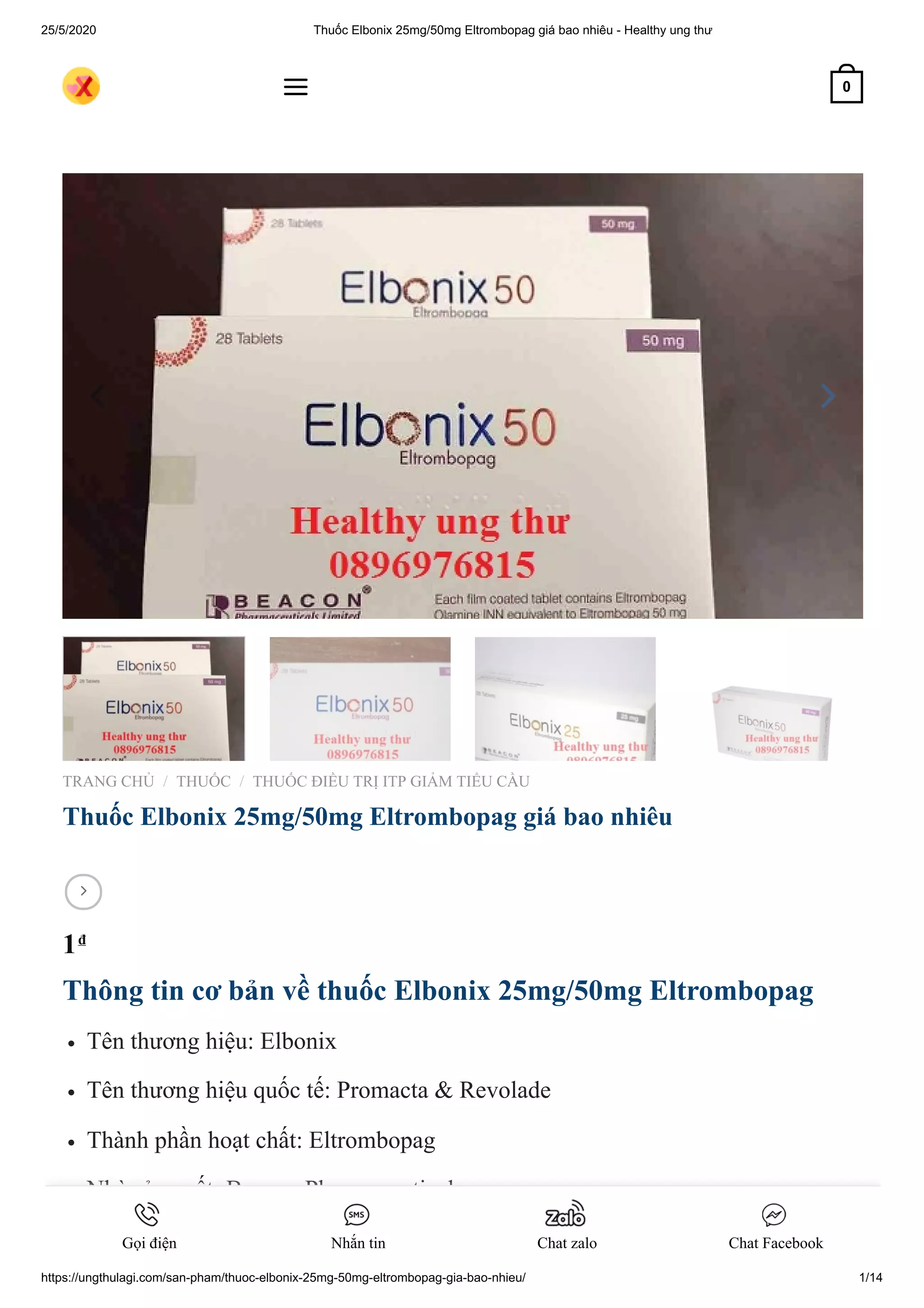 Thuoc elbonix 25mg 50mg eltrombopag gia bao nhieu | PDF