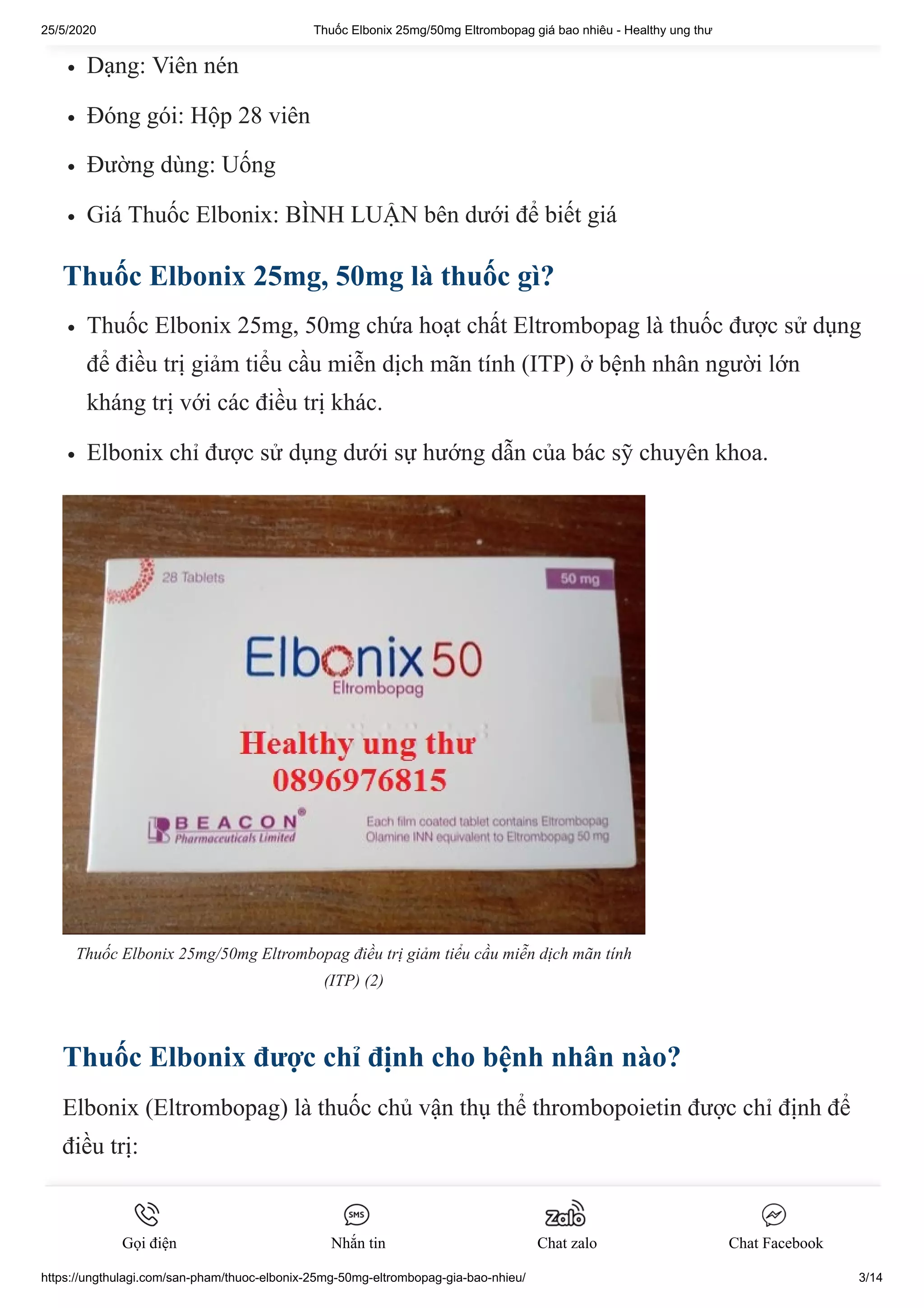Thuoc elbonix 25mg 50mg eltrombopag gia bao nhieu | PDF