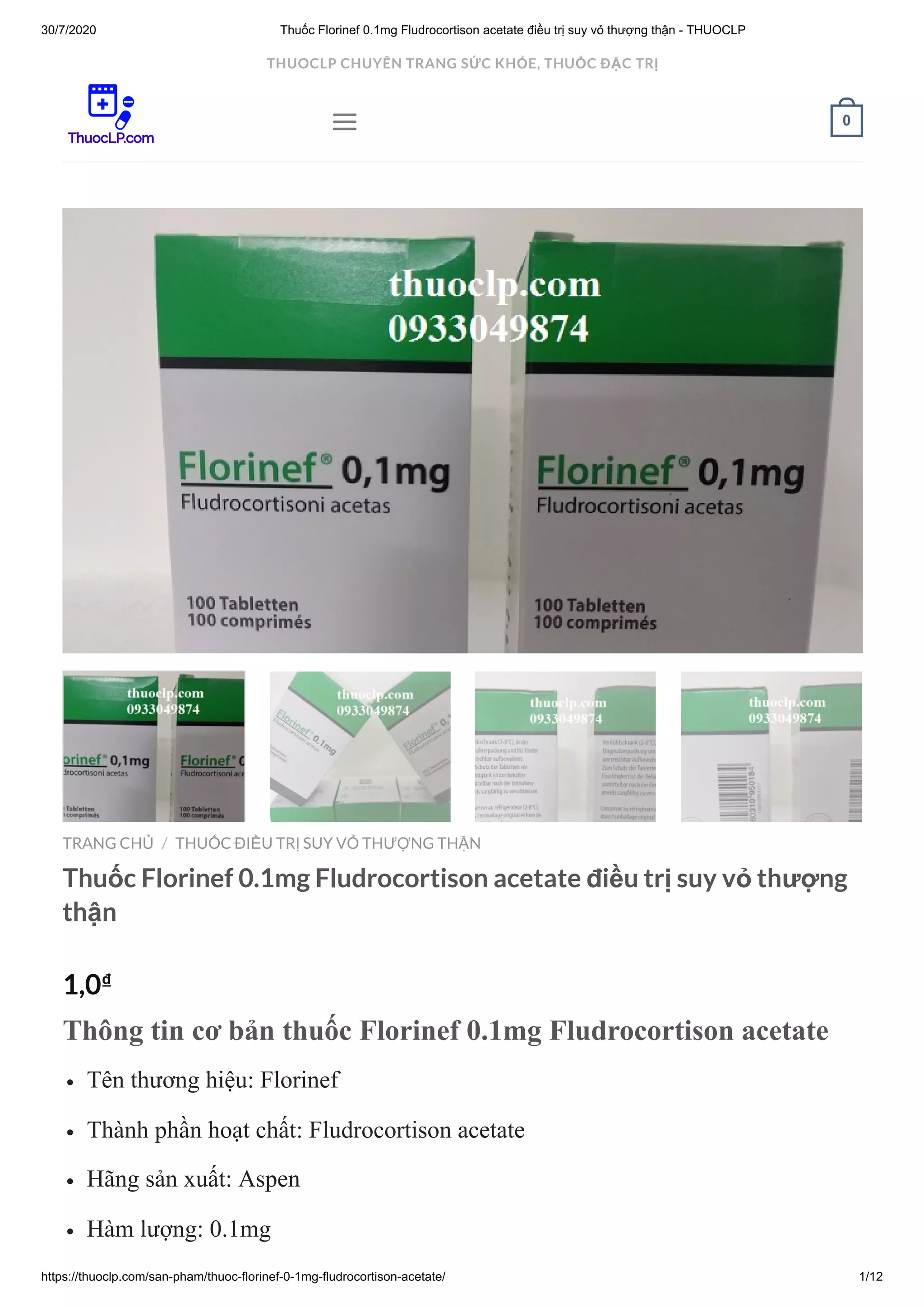 Thuoc florinef 0 1mg fludrocortison acetate dieu tri suy vo thuong than ...