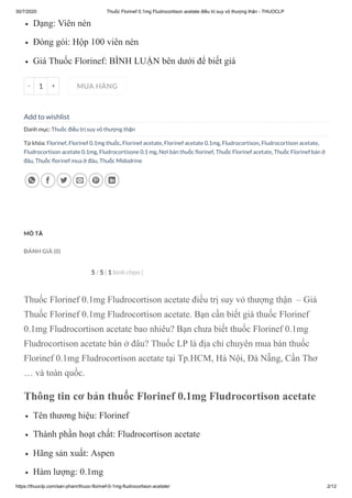 Thuoc florinef 0 1mg fludrocortison acetate dieu tri suy vo thuong than ...
