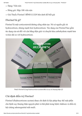 Thuoc florinef 0 1mg fludrocortison acetate dieu tri suy vo thuong than ...