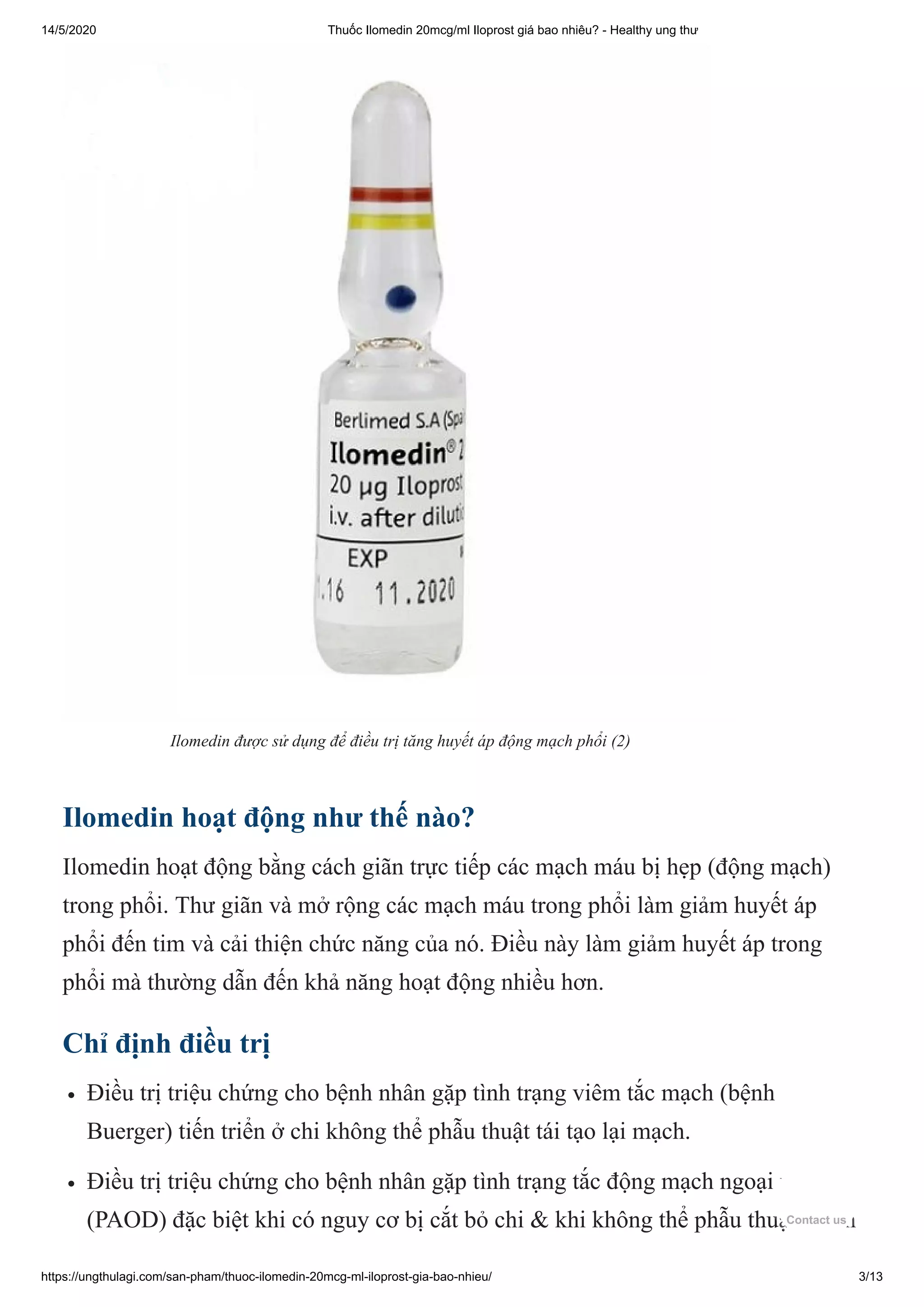 Thuoc ilomedin 20mcg ml iloprost gia bao nhieu | PDF