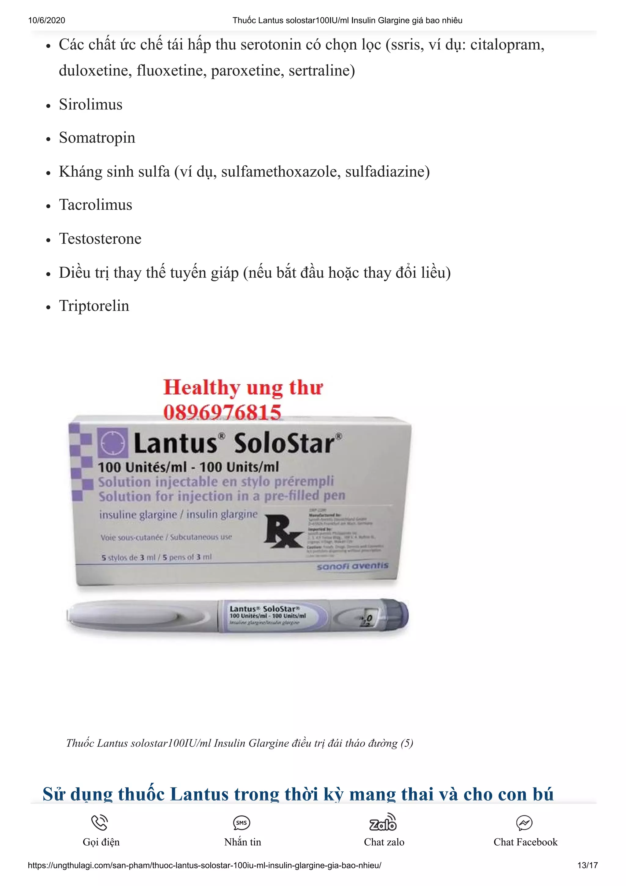 Thuoc lantus solostar 100 iu ml insulin glargine gia bao nhieu | PDF